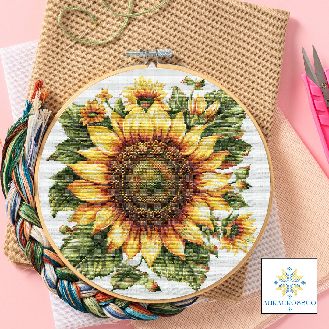 Sunflower Cross Stitch Pattern Embroidery, Floral Cross Stitch Designs ...