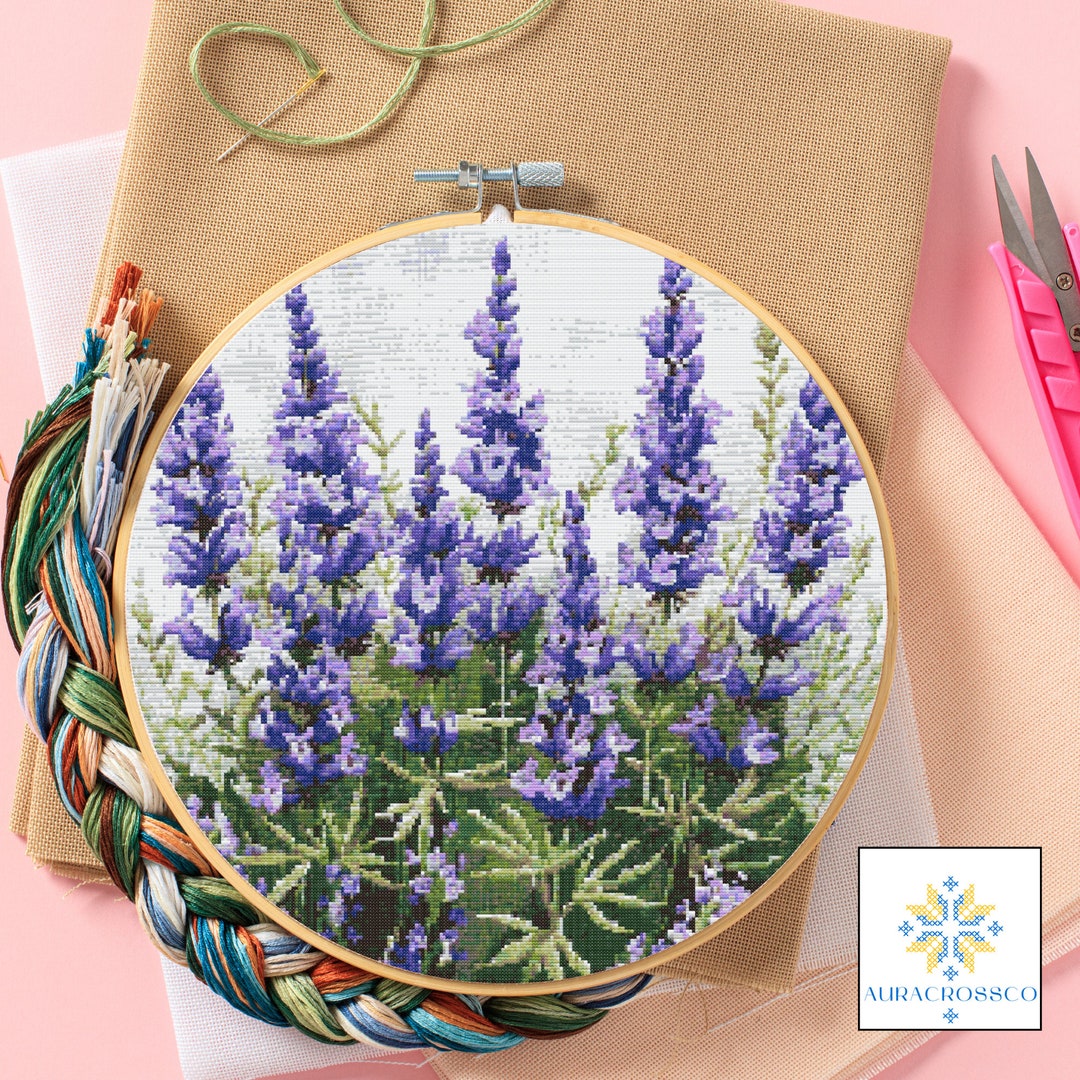 Modern Lavender Cross Stitch Pattern, Landscape Cross Stitch Designs ...