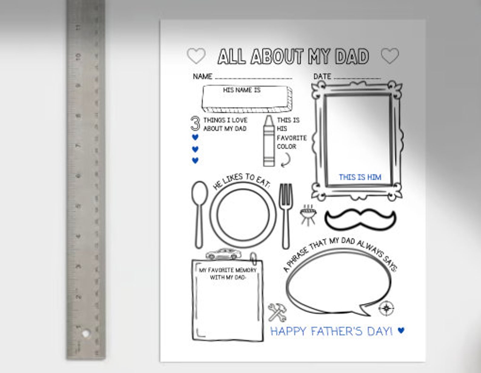 Printable Craft for Father's Day- All About Dad - Etsy