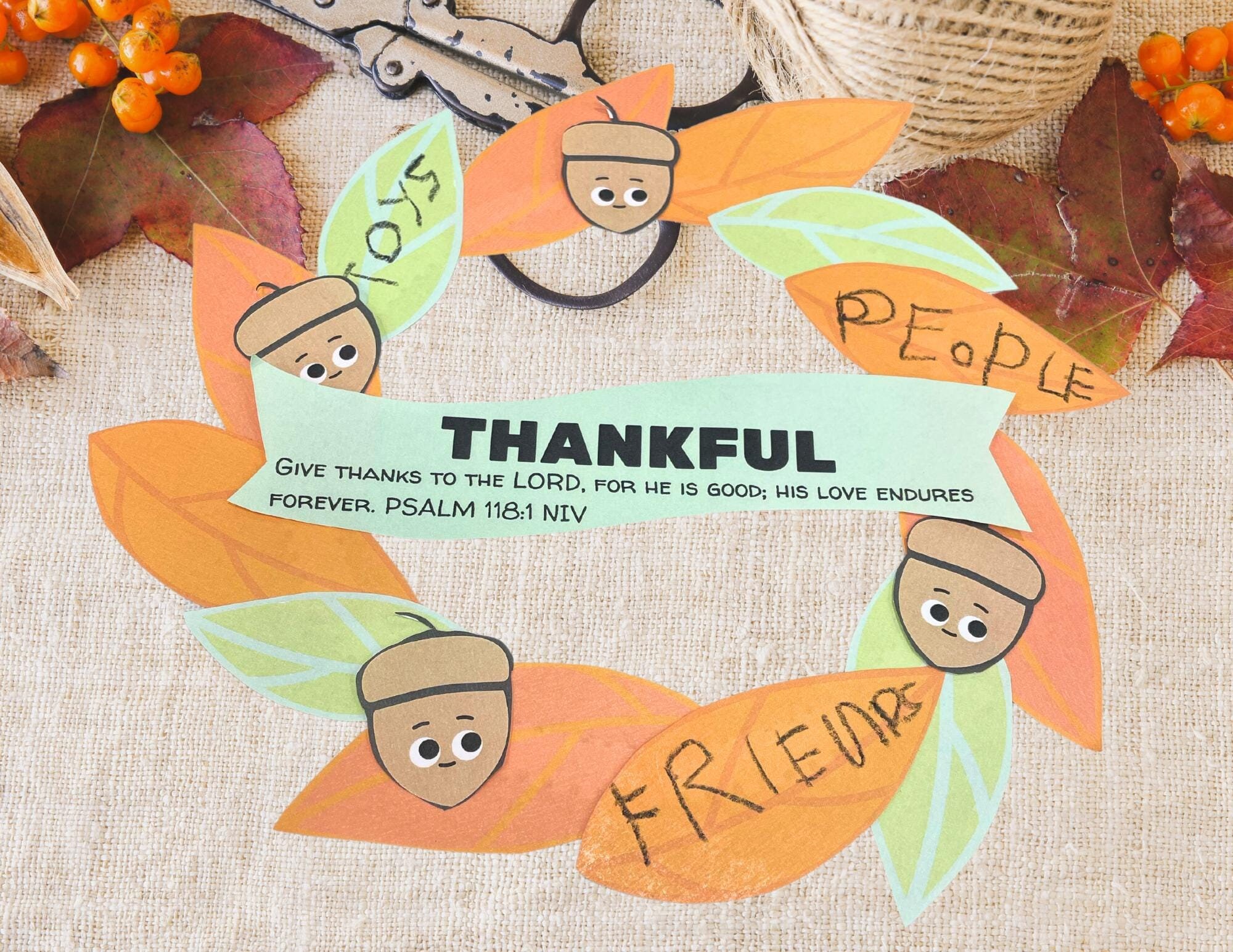 Psalm 118:1 Thanksgiving Craft for Kids Thankful DIY Wreath Cut Out and ...