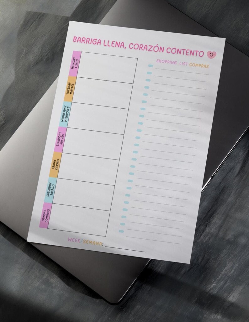 Bilingual Printable Weekly Meal Planner (spanish/english)- Barriga ...