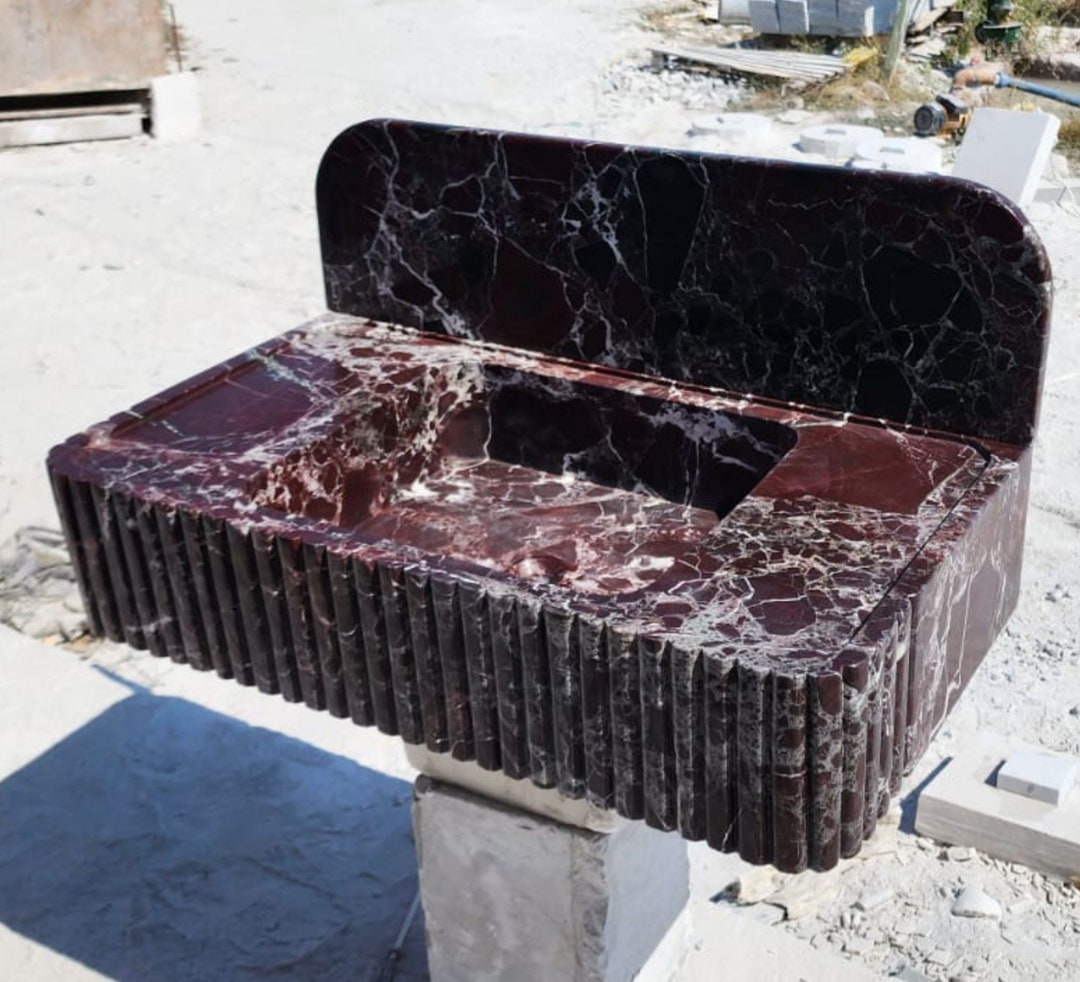 Rosso Levanto Marble Wall Mounted Sink: Bathroom Vanity Basin - Etsy Canada