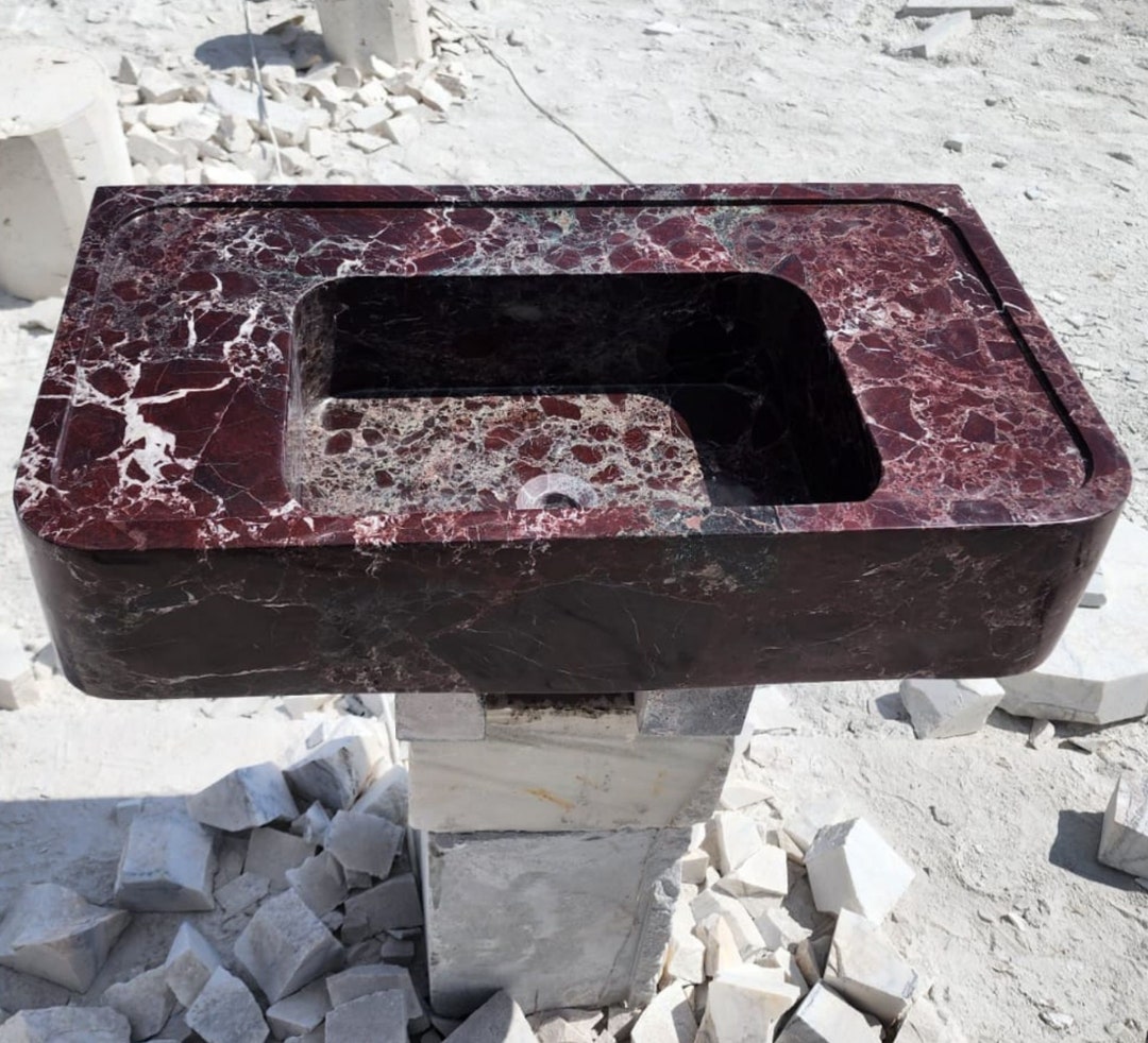 Rosso Levanto Marble Sink Wall Mounted Marble Sink Bathroom Wash Basin ...