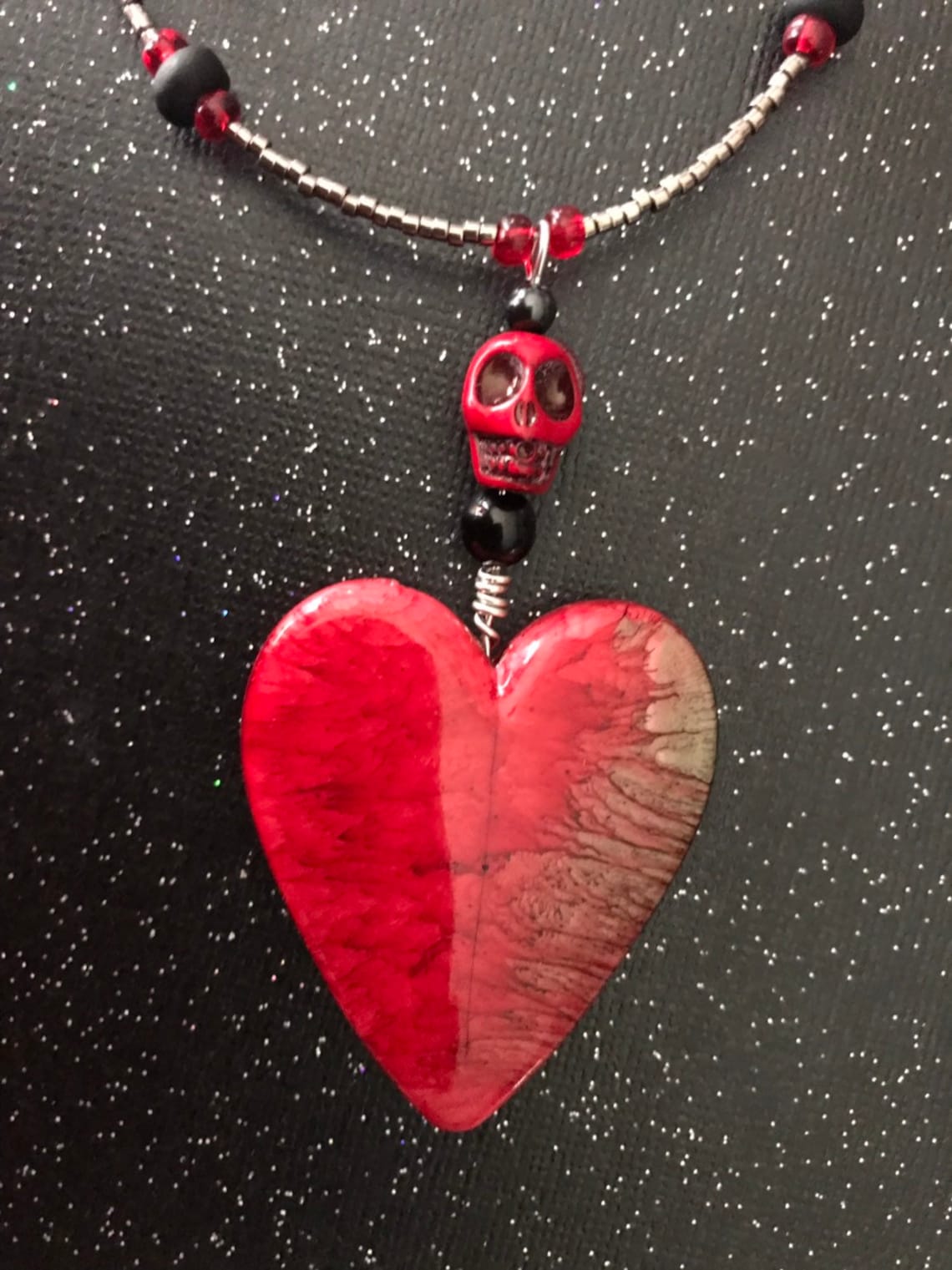 Til' Death Eternal Love Heart and Skull Beaded Necklace - Etsy