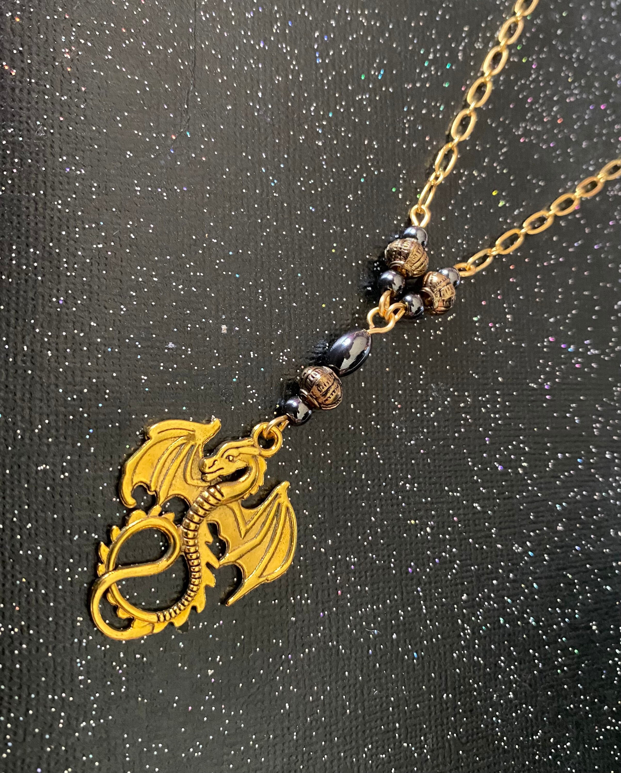 Sunfyre the Golden Dragon Chain Necklace With Hematite OOAK - Etsy