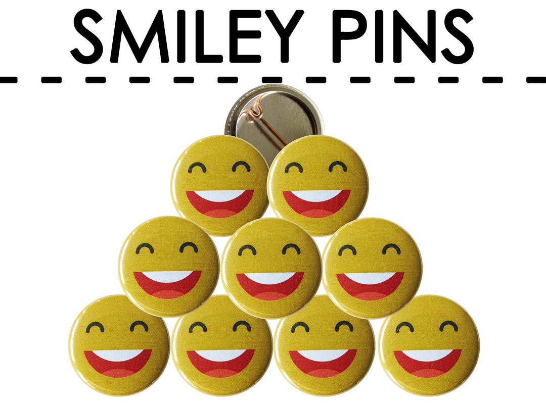 Happy Smiley Face Emoji Buttons Pins, Positive Uplifting, Small Gift ...