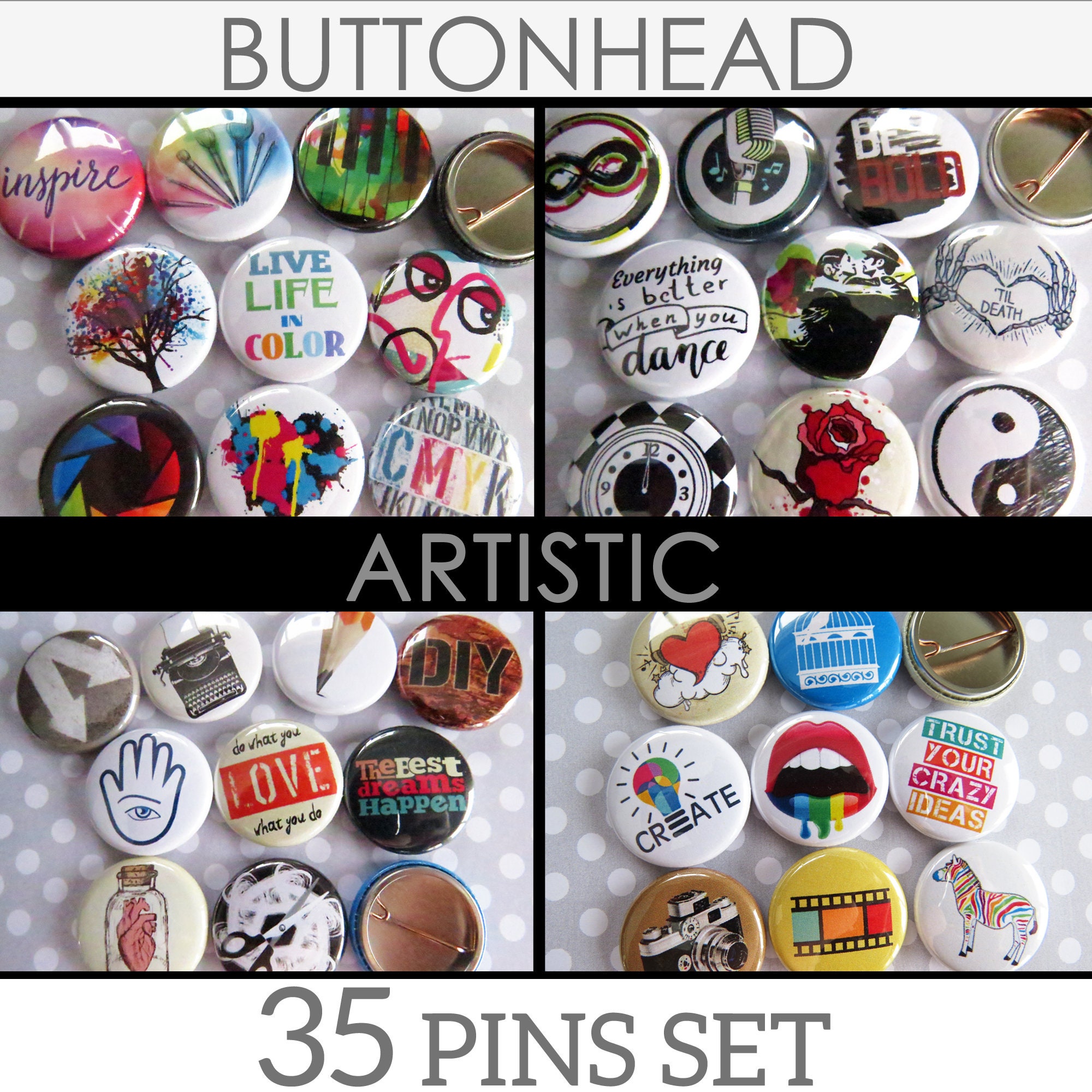 Creative Artistic Buttons Pins Set Gift for Artists 1 Inch | Etsy