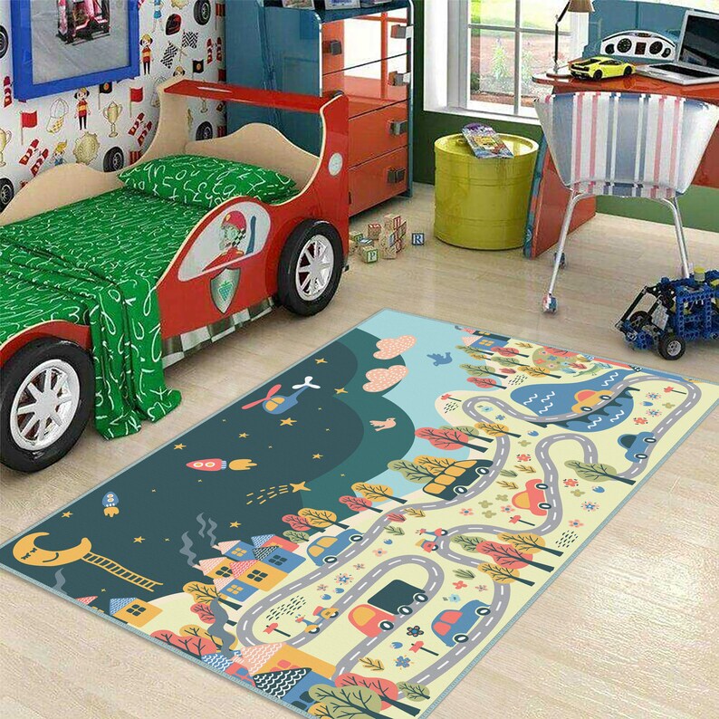Road Activity Rug|car Rectangular Toddler Carpet Trip Nursery Rug|route ...