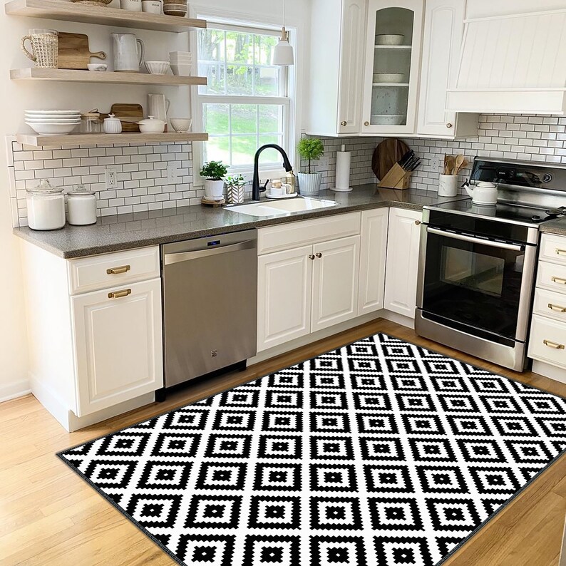 Light White-black Vinyl Runner Rug or Kitchen Runner Mat and Moroccan ...