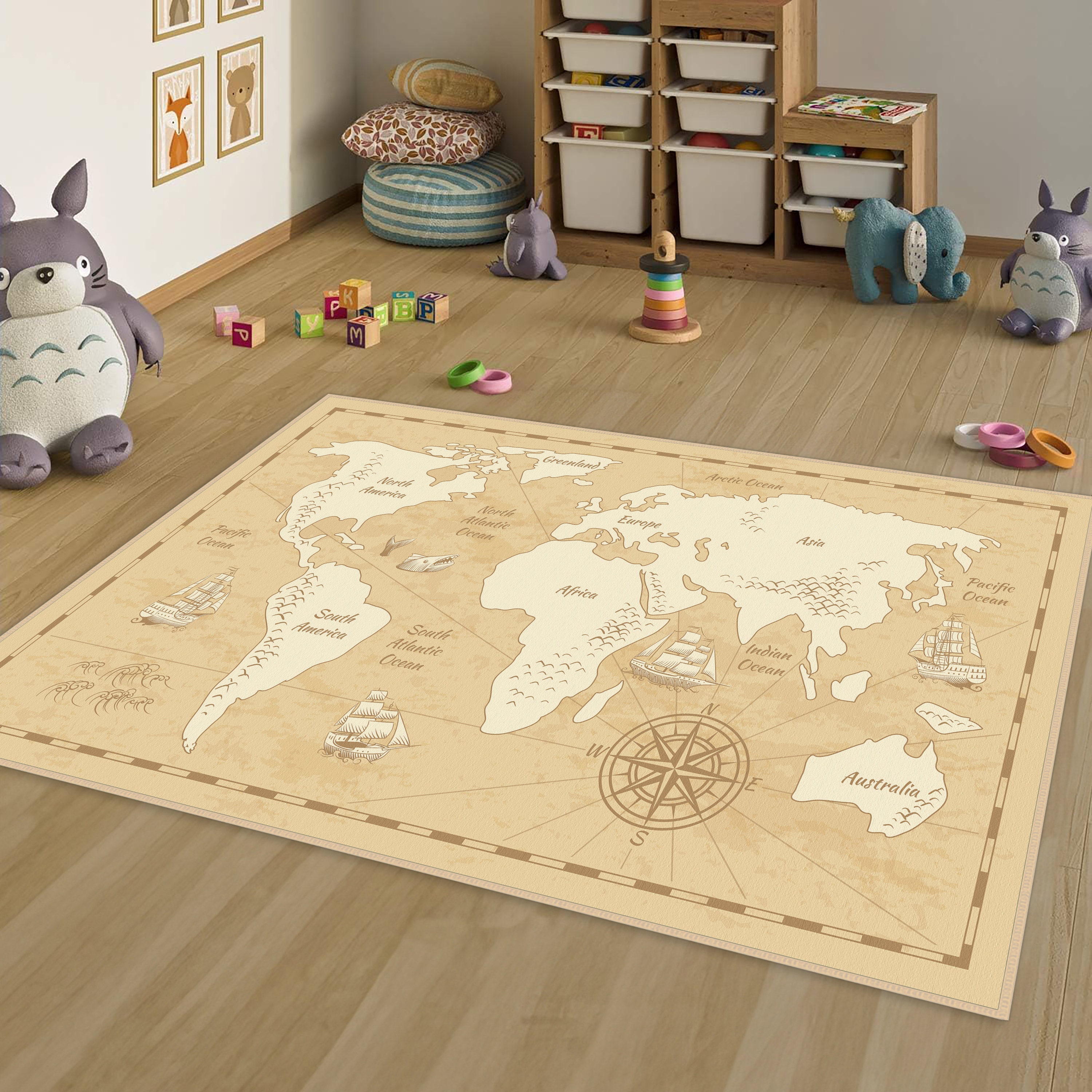 World Map for Kids Rug, Child Room Rug, Animals Rug, Gift for Kids ...