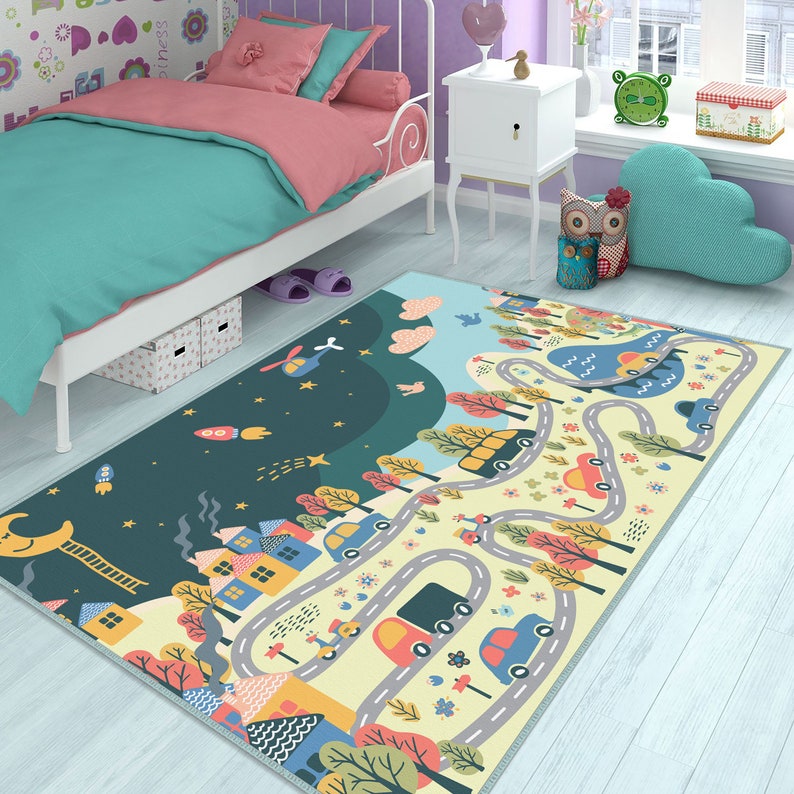 Road Activity Rug|car Rectangular Toddler Carpet Trip Nursery Rug|route ...