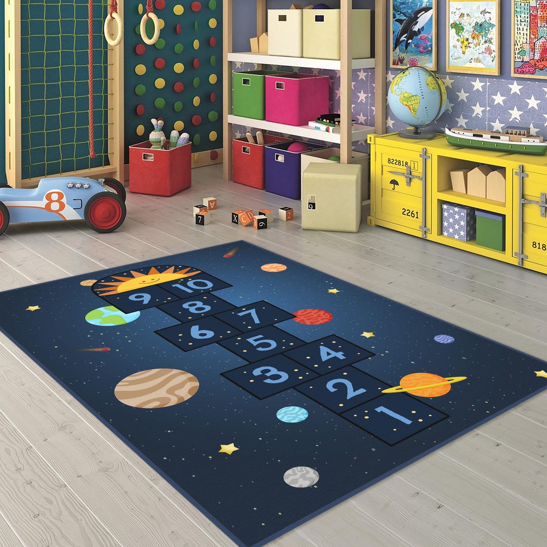 Blue Hand Tufted Kid's Playroom Rugs Children Numbers Learning Rug ...