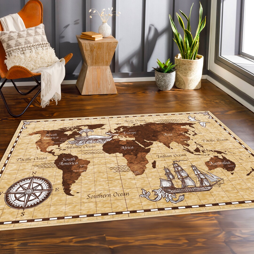 Modern Rug, Old World Map Rug, Vintage Map Rug, Vintage World Map Rug ...