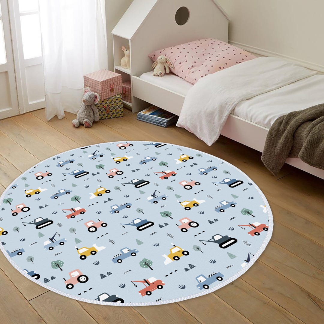 Construction Trucks Rugs, Nursery Rug, Kids Area Rug, Washable Non Slip ...