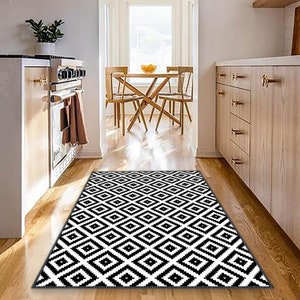 Light White-black Vinyl Runner Rug or Kitchen Runner Mat and Moroccan ...