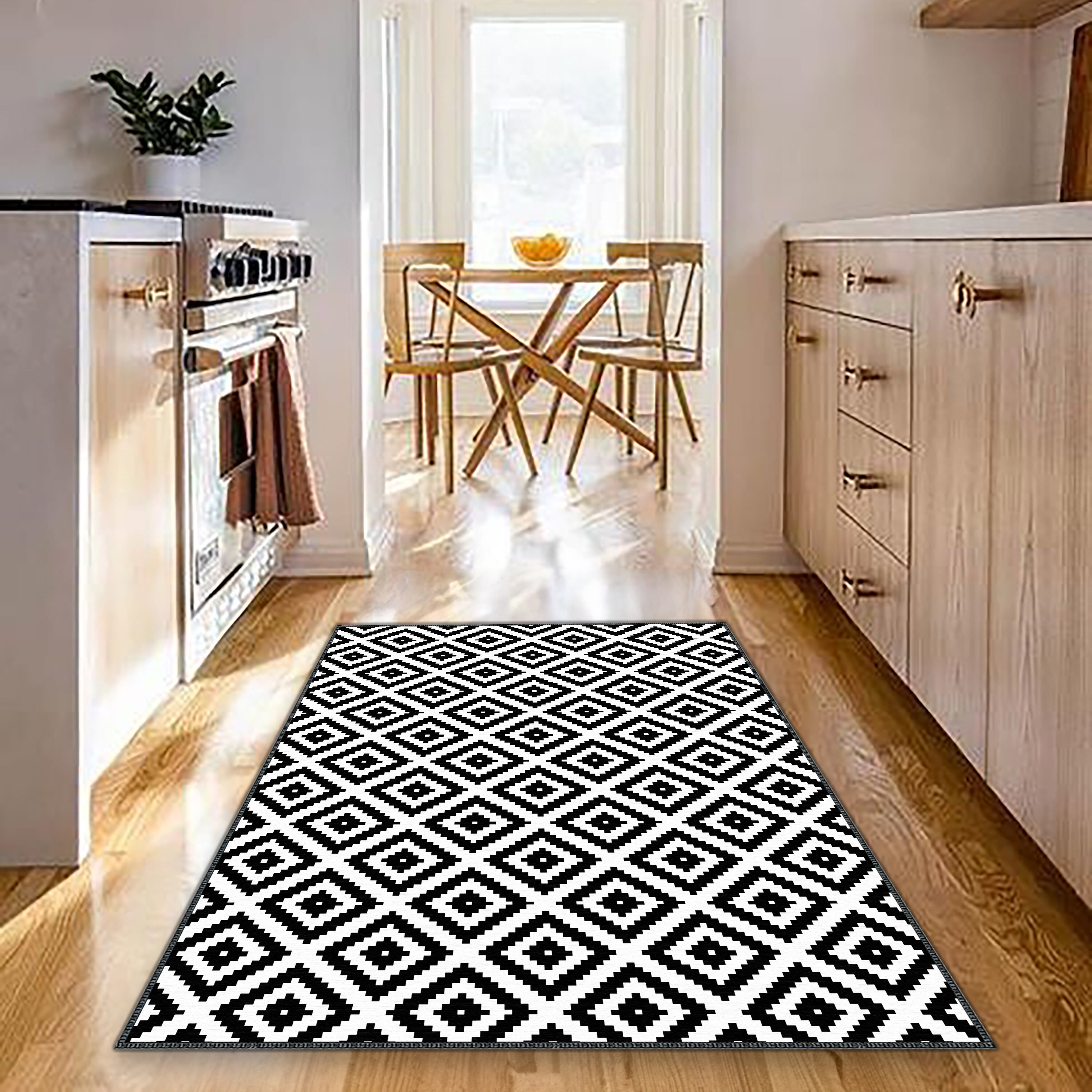 Light White-black Vinyl Runner Rug or Kitchen Runner Mat and Moroccan ...