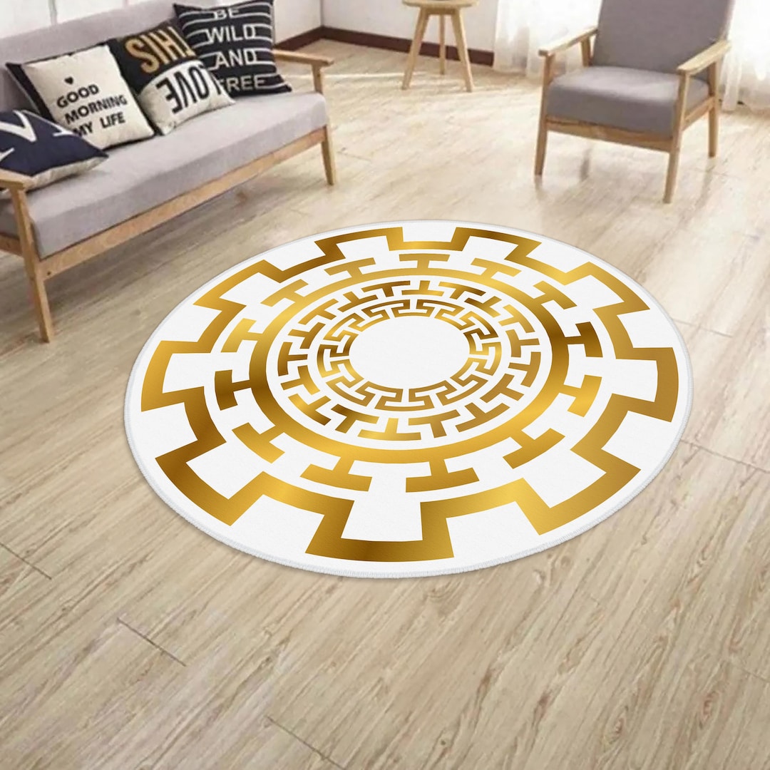 Gold With White Rug, Gold Striped Rug, Gold Fringe Rug, Leather Sole ...
