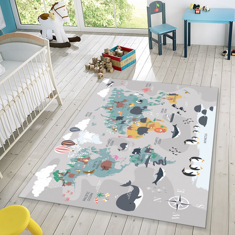 World Map for Kids Rug, Child Room Rug, Front Door Rugs, Kids Rugs ...