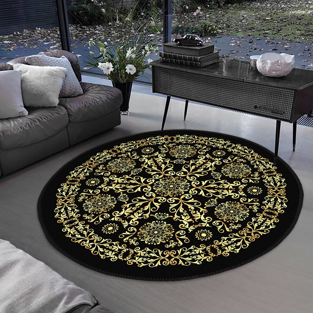 Black and Gold Rug Modern Luxury Round Rug Chic Decor Modern Decor ...