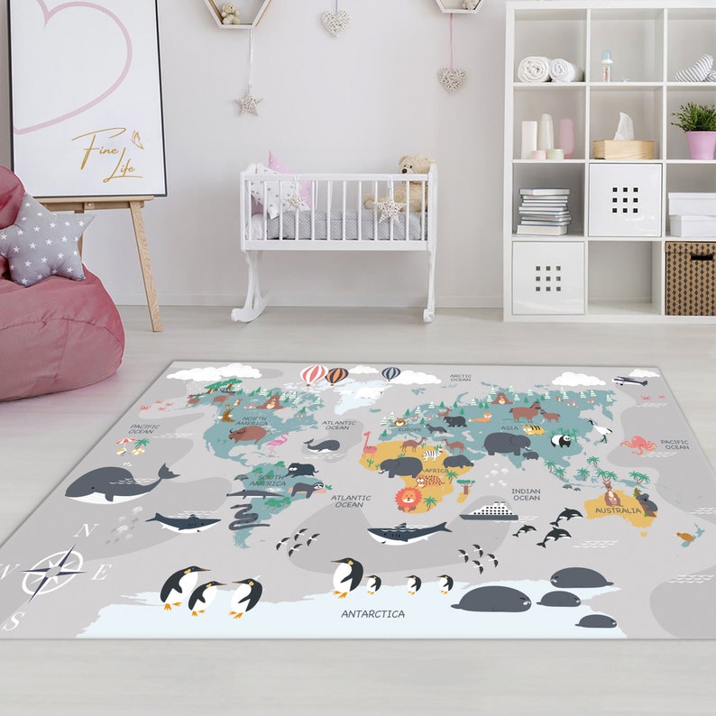 World Map for Kids Rug, Child Room Rug, Front Door Rugs, Kids Rugs ...