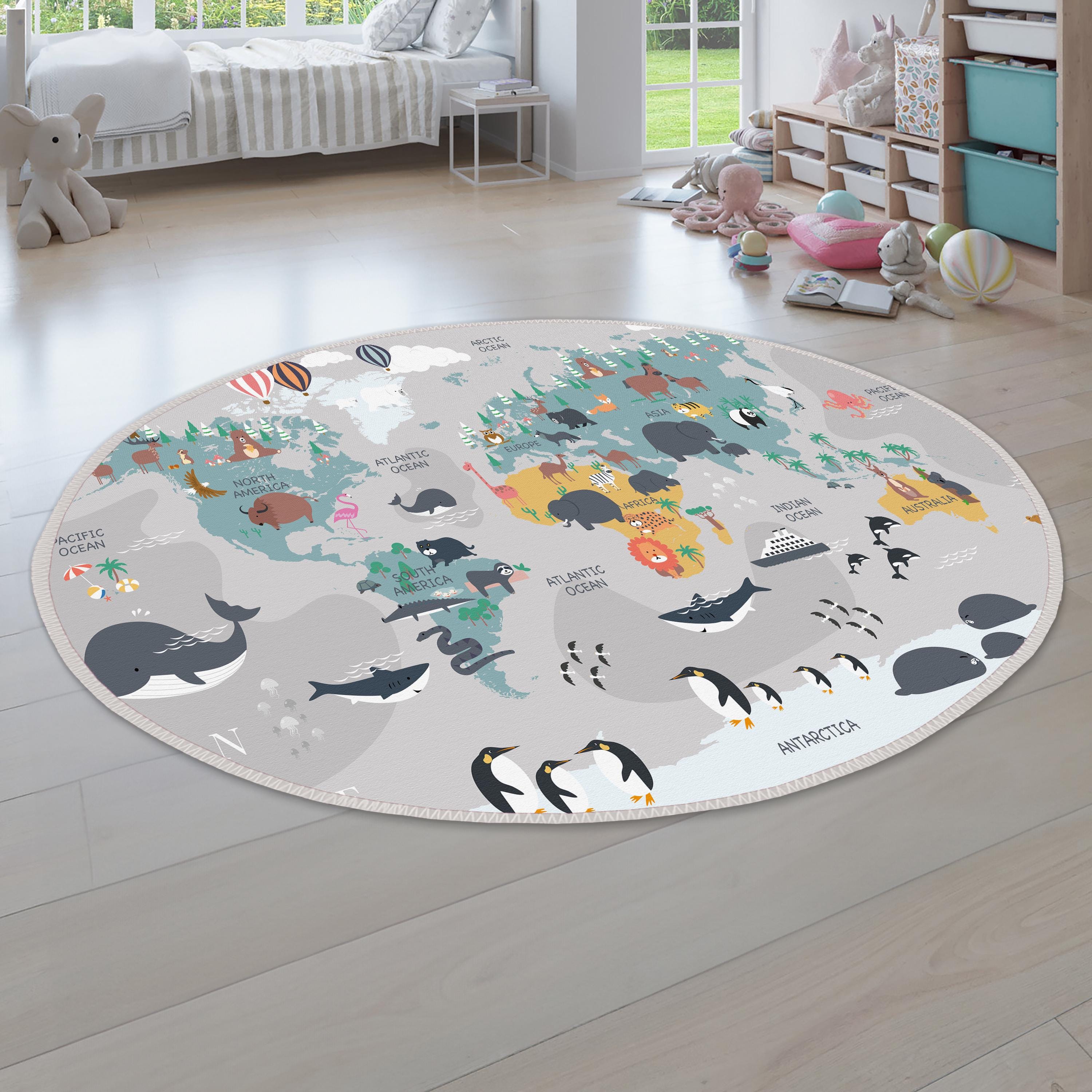 World Map Round Rug, World of Kids Rug, Nursery Rug, Play Rug, Play Mat ...