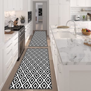 Light White-black Vinyl Runner Rug or Kitchen Runner Mat and Moroccan ...