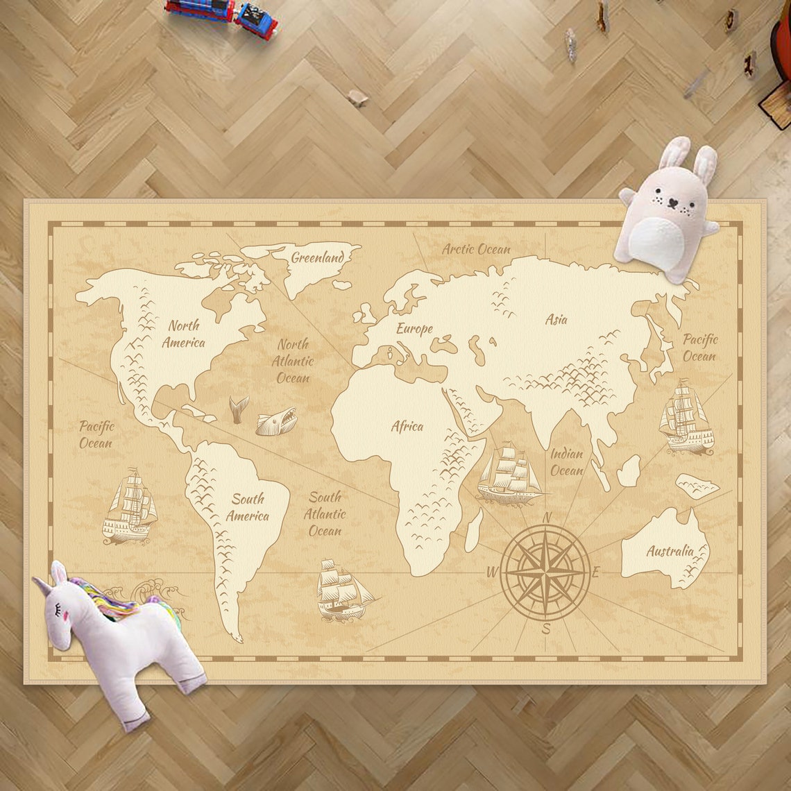 World Map for Kids Rug, Child Room Rug, Animals Rug, Gift for Kids ...