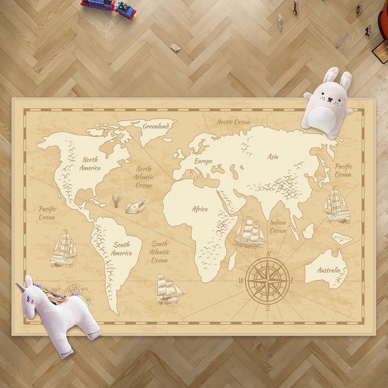 World Map for Kids Rug, Child Room Rug, Animals Rug, Gift for Kids ...