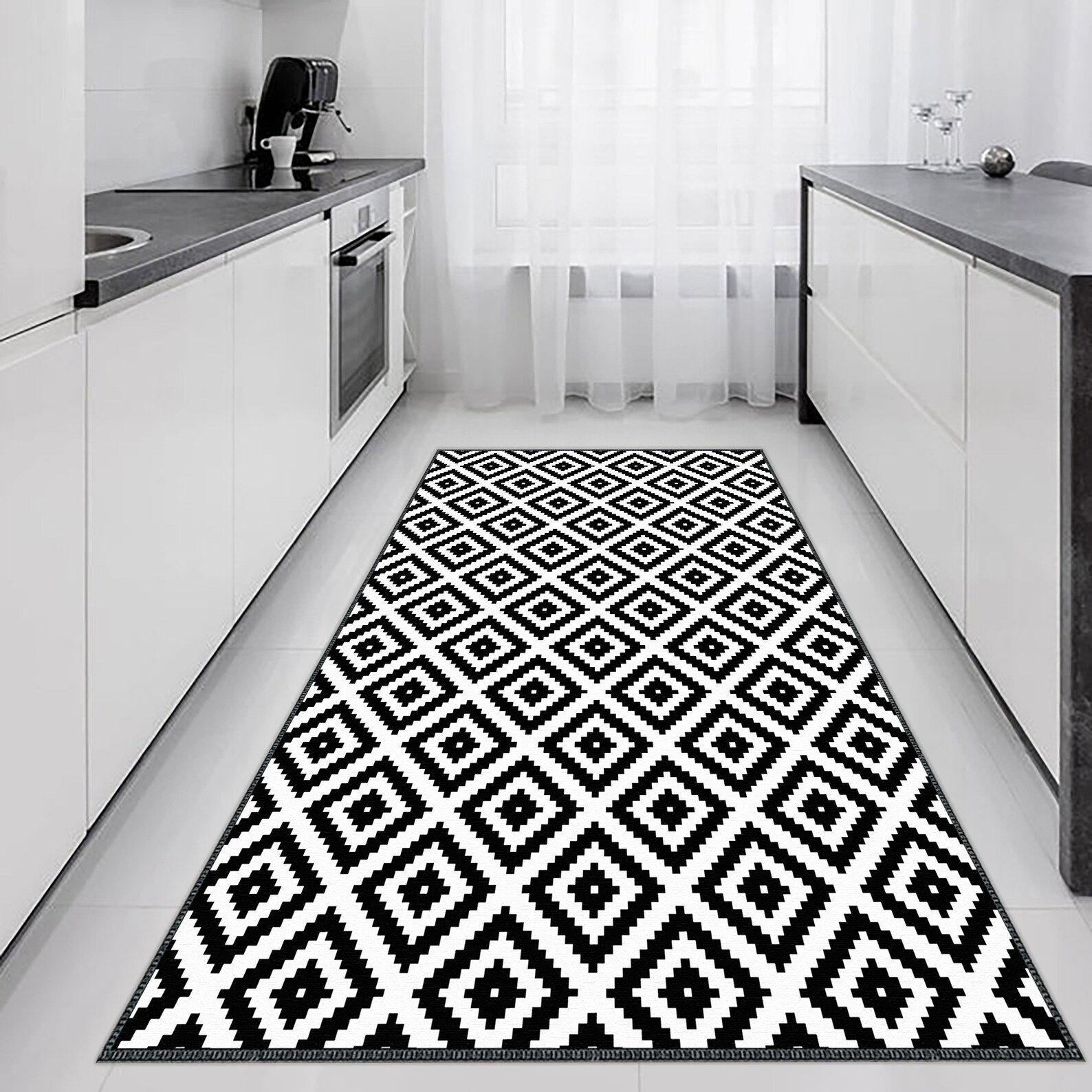 Light White-black Vinyl Runner Rug or Kitchen Runner Mat and Moroccan ...