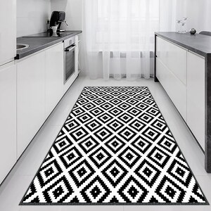 Light White-black Vinyl Runner Rug or Kitchen Runner Mat and Moroccan ...