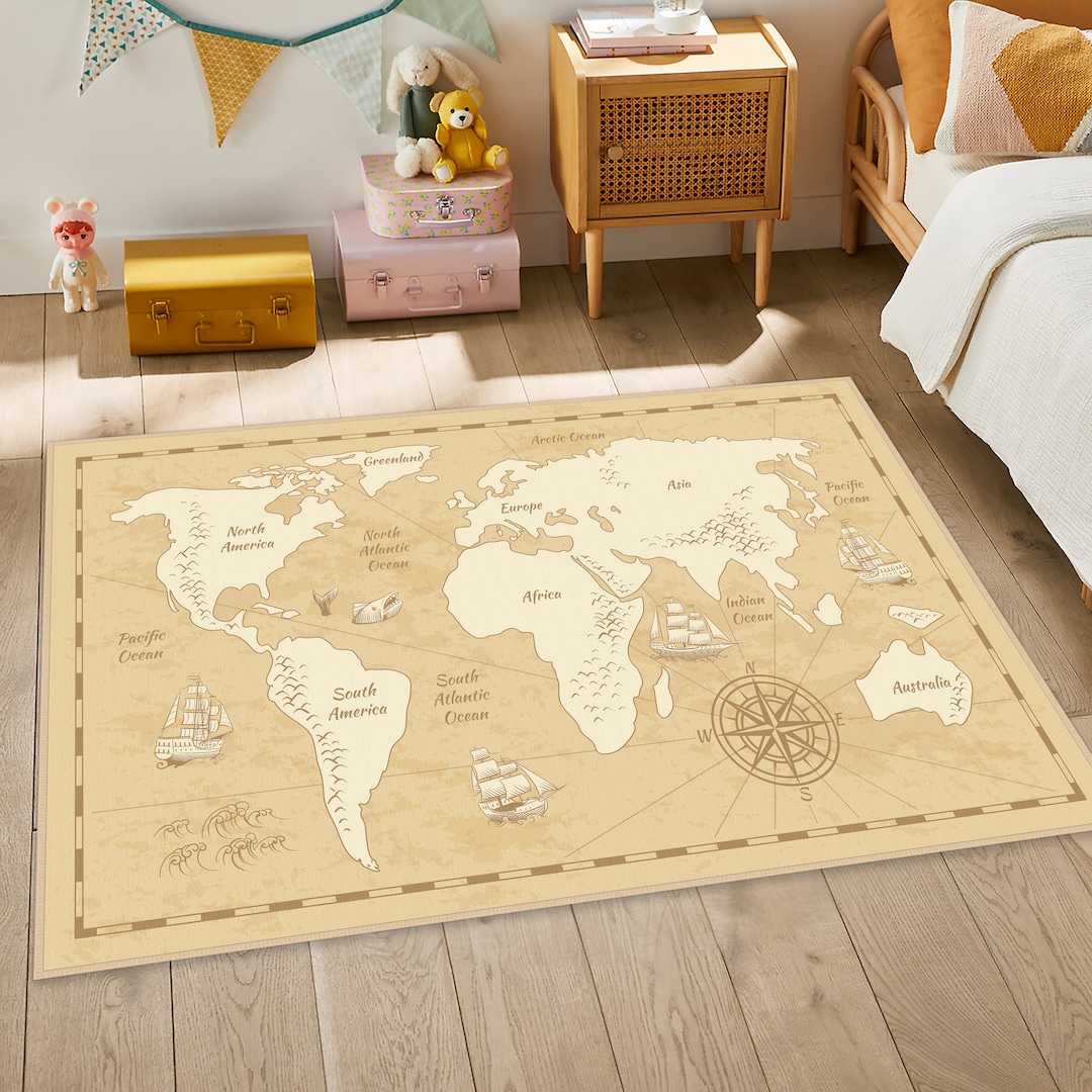 World Map for Kids Rug, Child Room Rug, Animals Rug, Gift for Kids ...