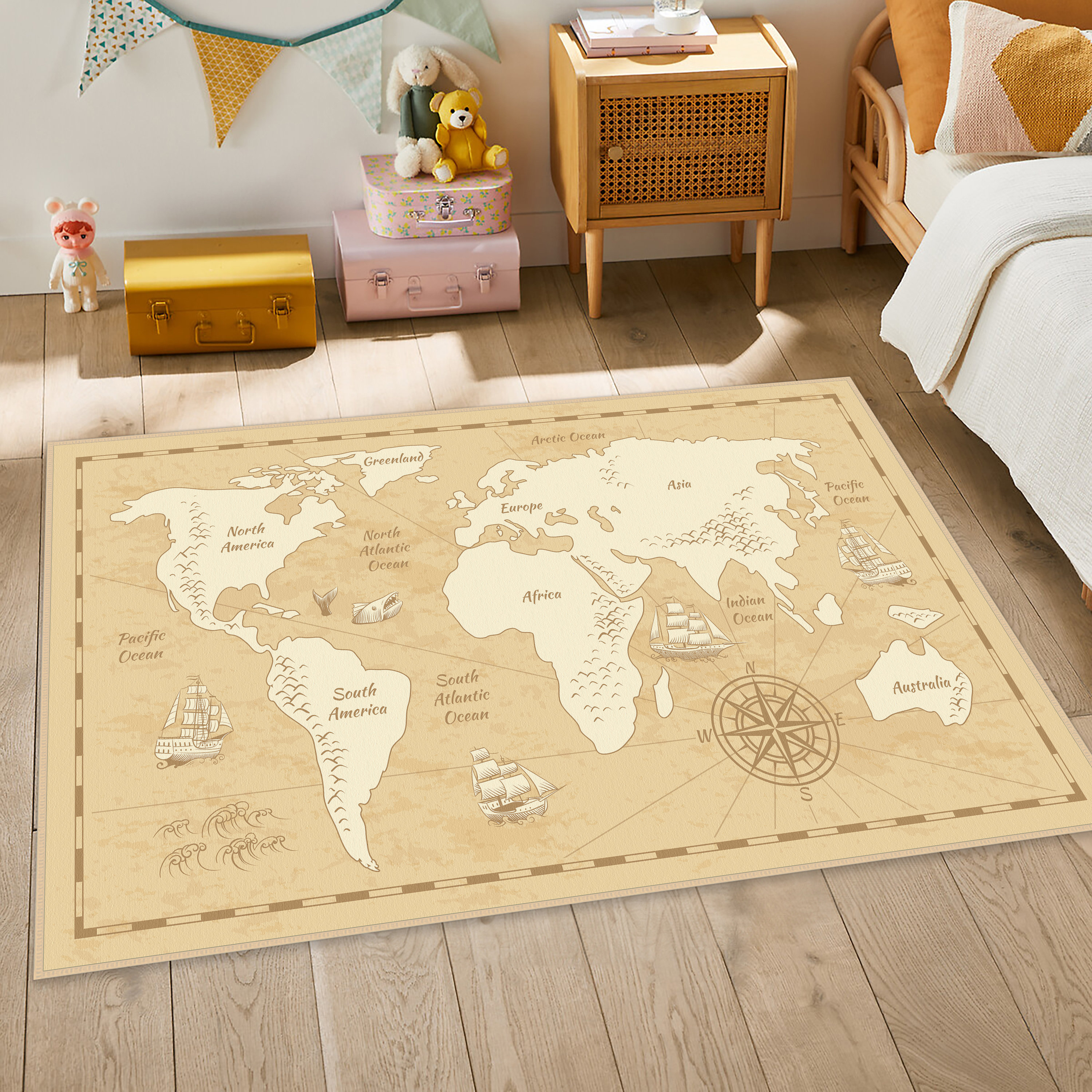 World Map for Kids Rug, Child Room Rug, Animals Rug, Gift for Kids ...