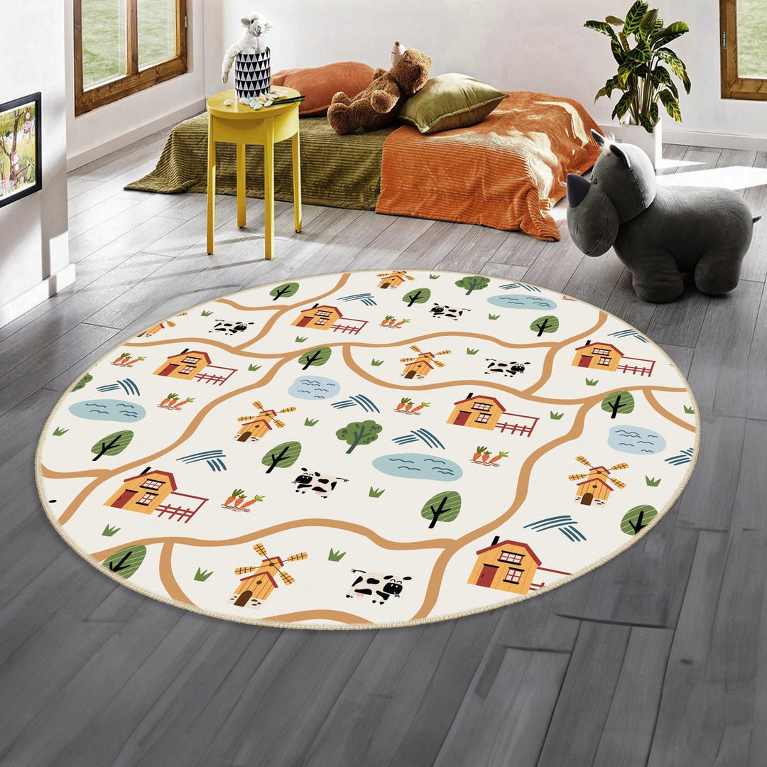 Farm Nursery Rug, Farm House Pattern Kids Nonslip Area Rug,road Playmat ...