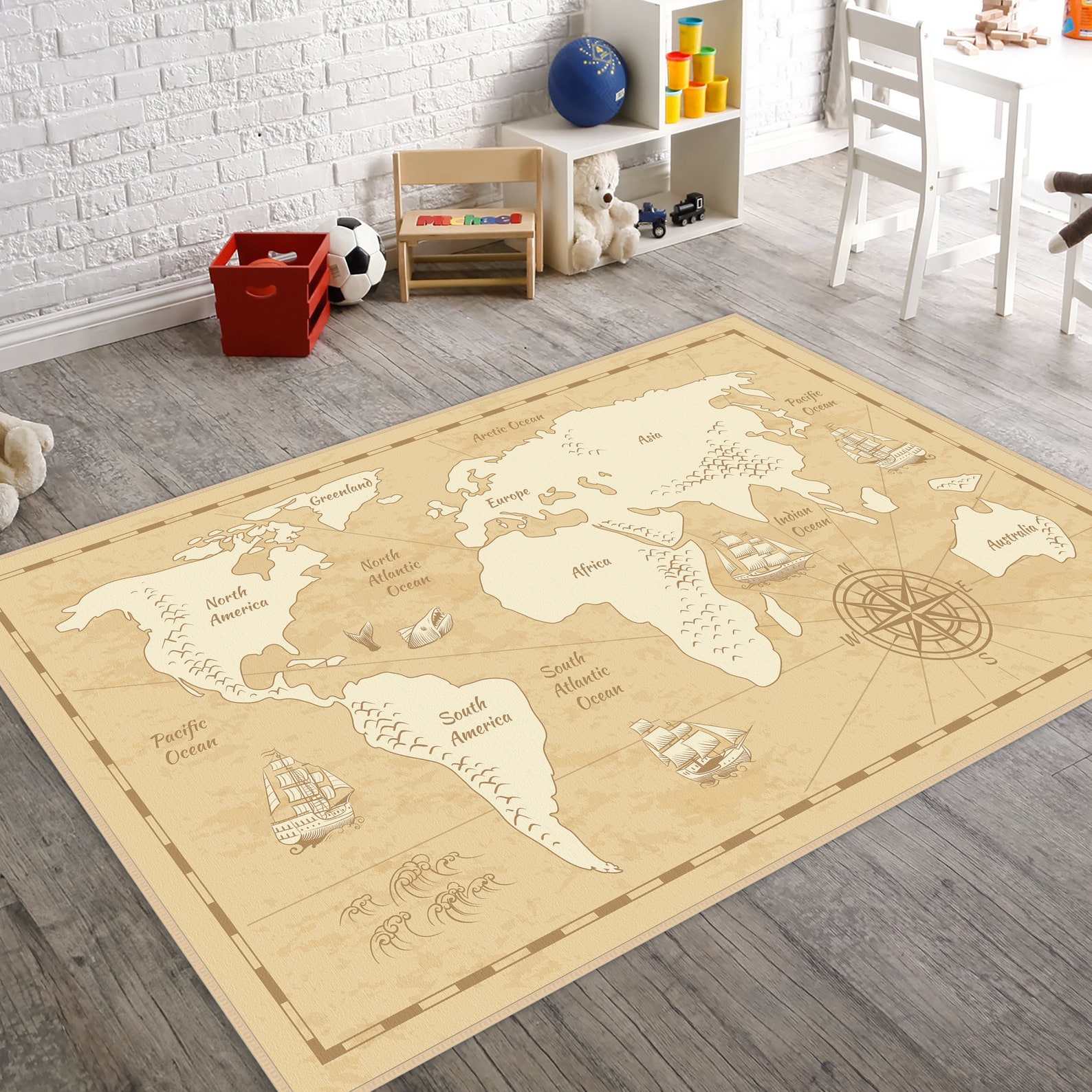 World Map for Kids Rug, Child Room Rug, Animals Rug, Gift for Kids ...