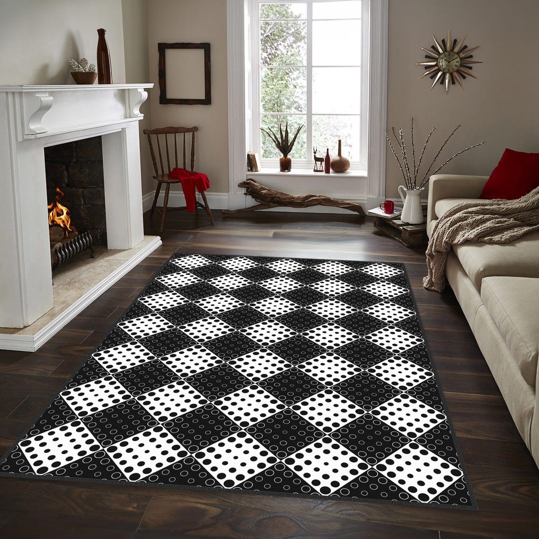 Checkered Rug, Black Border on Check Pattern Nonslip Area Rug, Printed ...