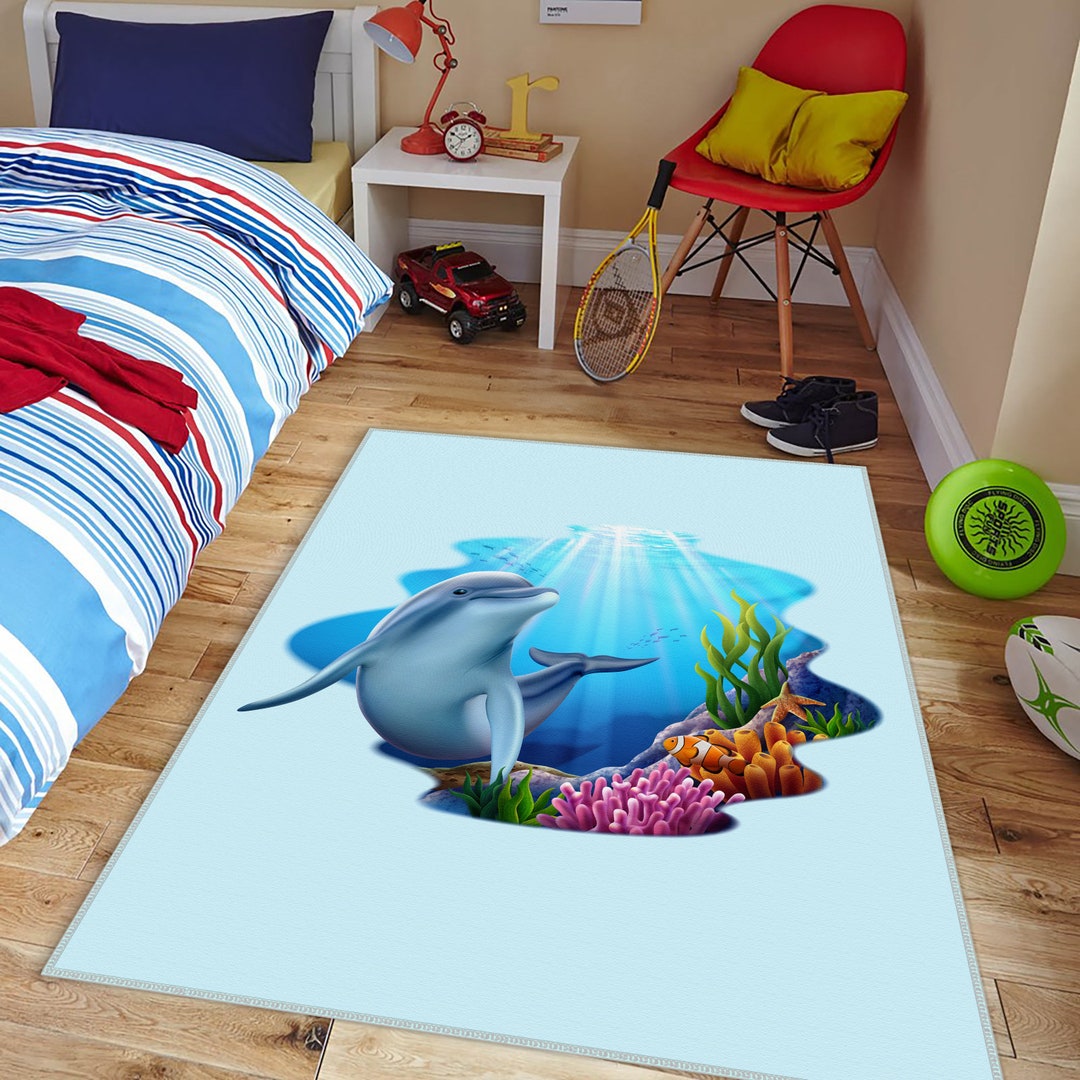 Dolphin Kids Rug, Animal Baby Rug, Blue Kids Carpet, Sea Rug ...