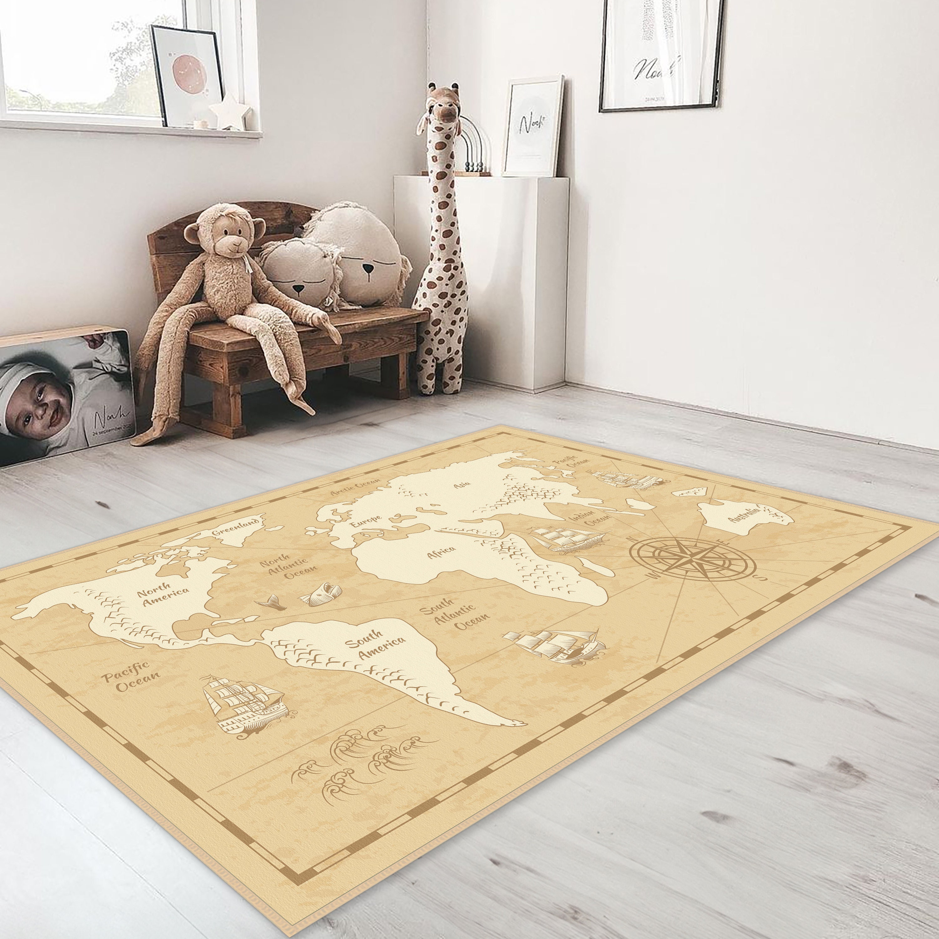 World Map for Kids Rug, Child Room Rug, Animals Rug, Gift for Kids ...