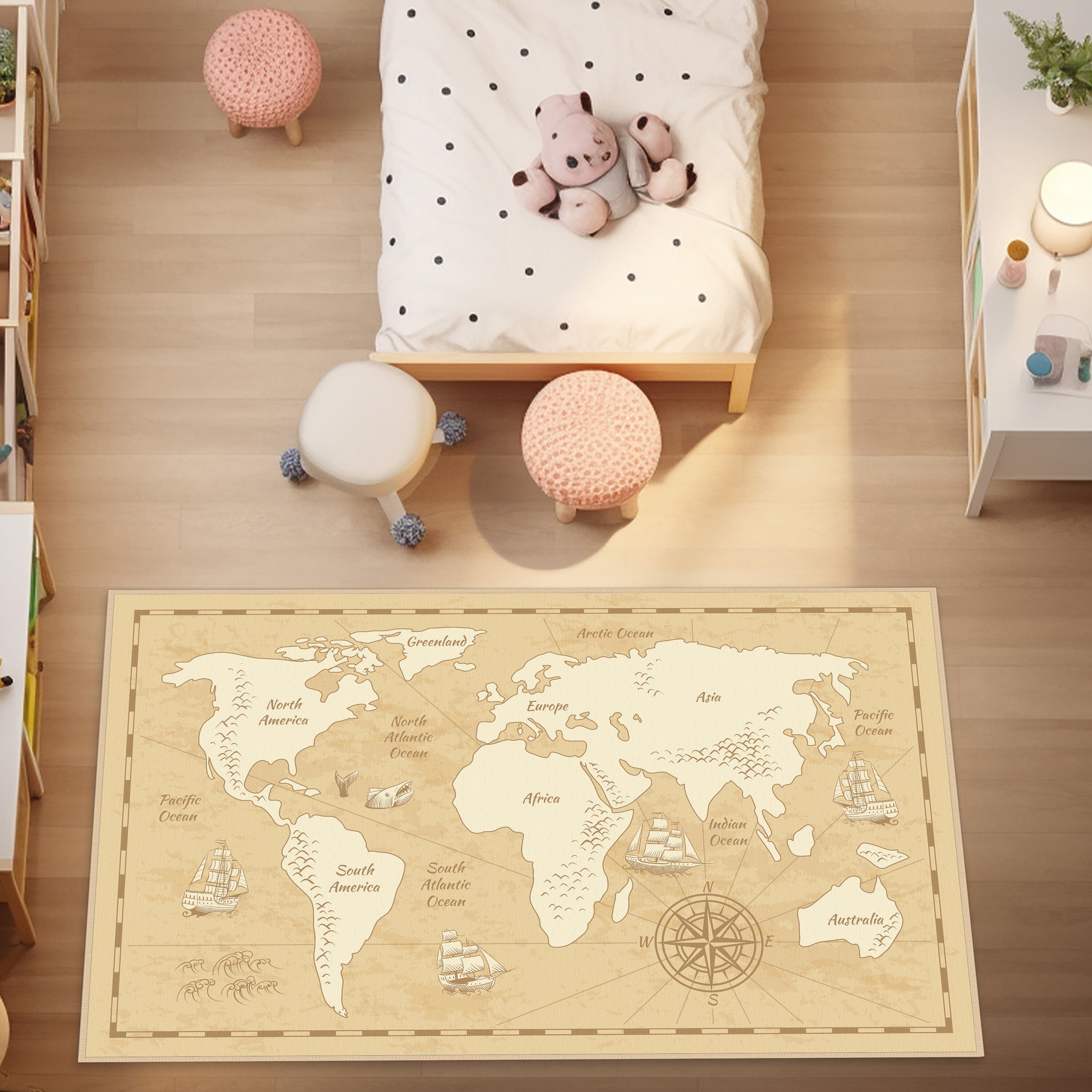 World Map for Kids Rug, Child Room Rug, Animals Rug, Gift for Kids ...