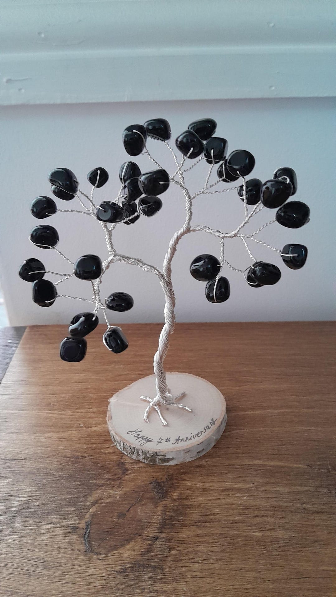 7th Anniversary Onyx Tree, Black and Silver Gemstone Tree Home Decor - Etsy