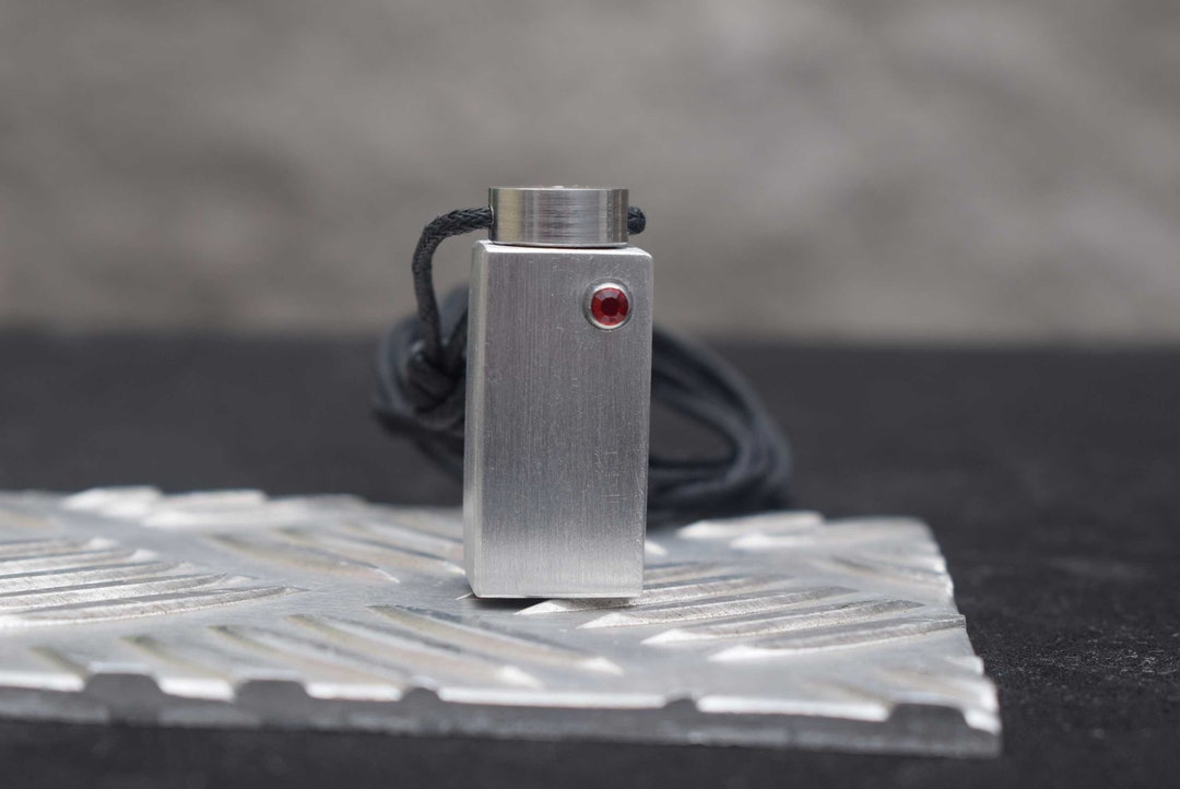 Container, Aluminum and Stainless Steel Reliquary With Red Glass ...