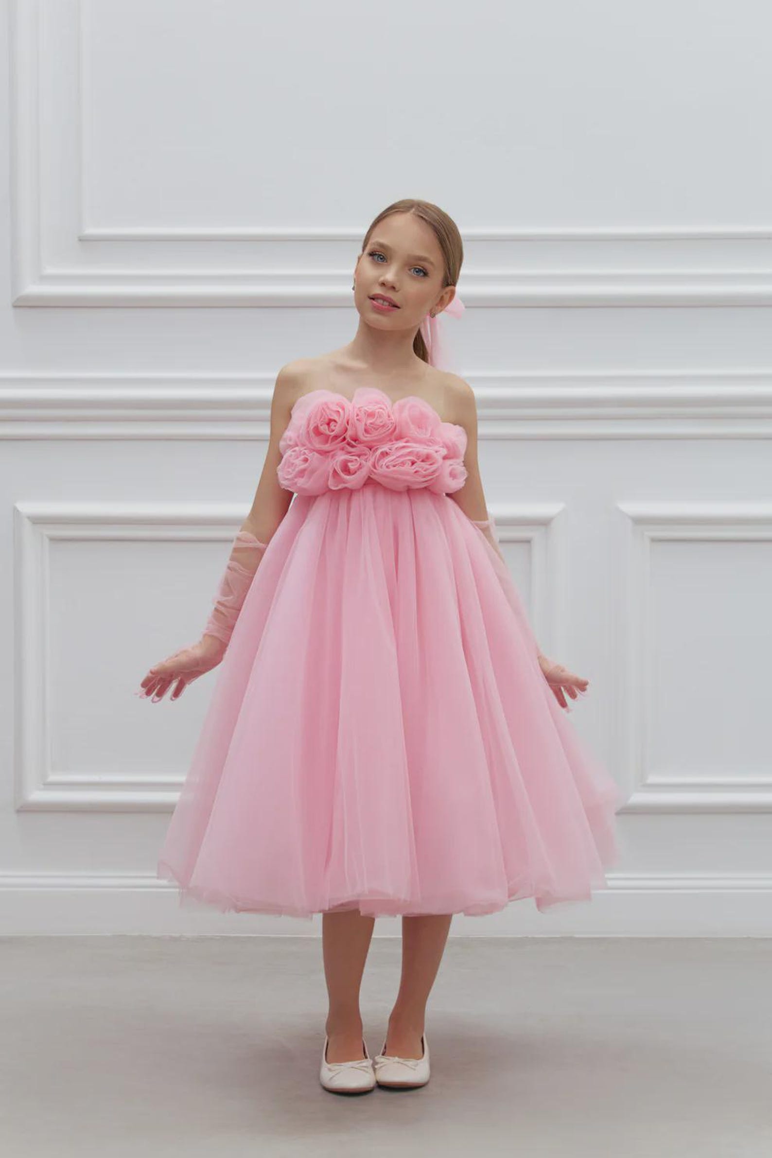 Luna Pink Girls Party Dress | Elegant Tulle Birthday Dress | Flower ...