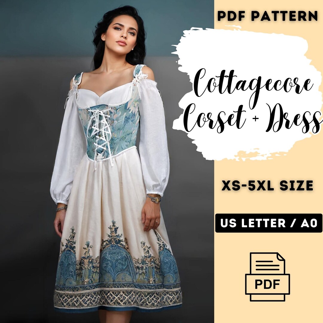 Cottagecore Dress and Corset Sewing Pattern: Renaissance, Fairy, Elf ...