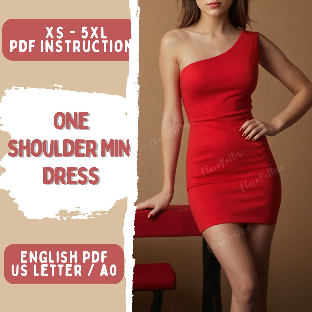 One Shoulder Dress Sewing Pattern Mini Dress Pattern Asymmetrical Dress ...