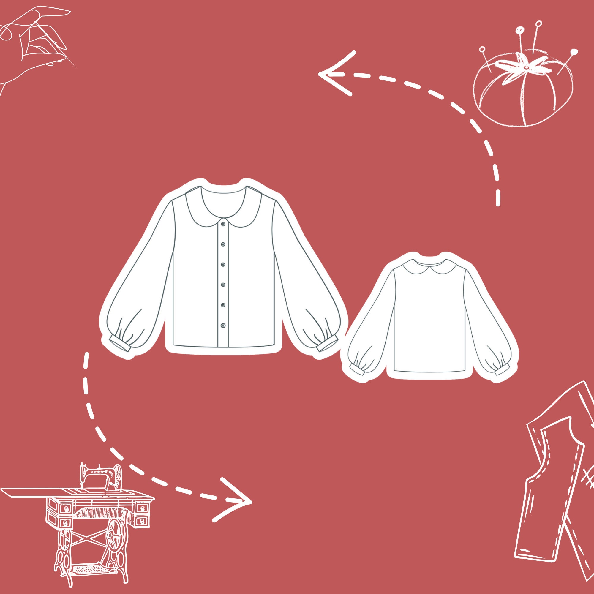 Bishop Sleeve, Peter Pan Collar, Vintage Blouse, PDF Pattern, Retro ...