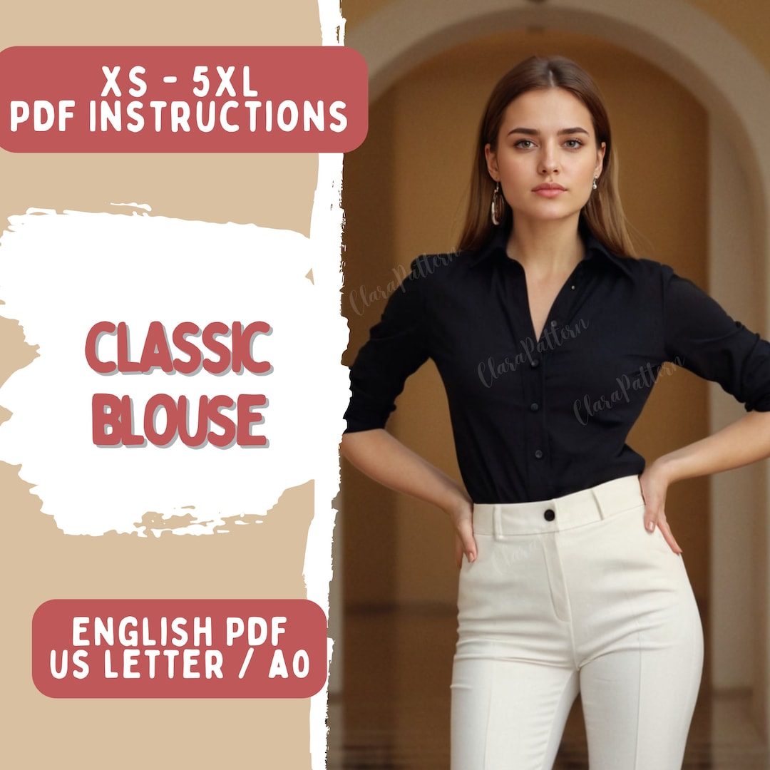 Women Casual Long Sleeve Shirt, PDF Sewing Pattern Blouse, Simple ...