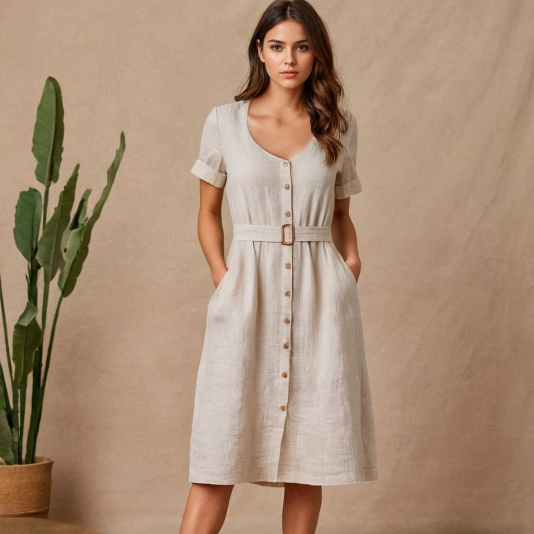 Midi Dress Sewing Pattern, Button Down Linen Dress Pattern, Front ...
