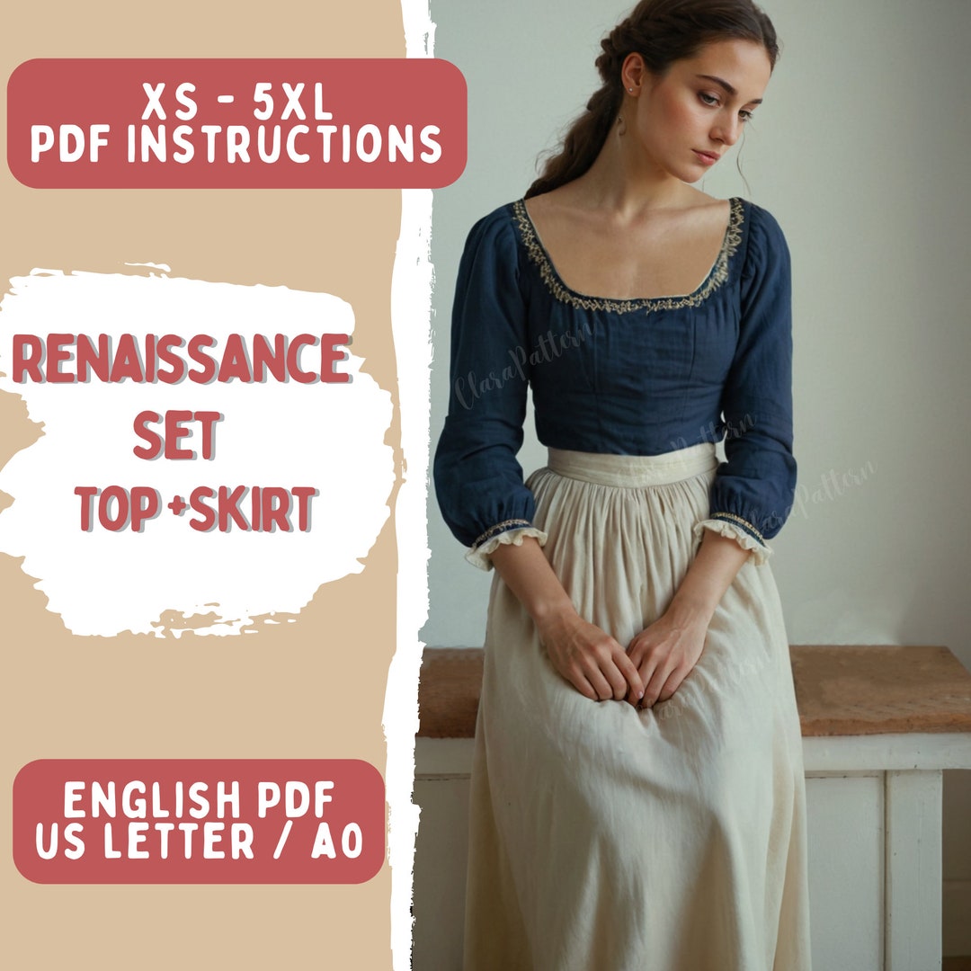 Linen Renaissance Costume Sewing Pattern Set: Blouse & Skirt (PDF ...