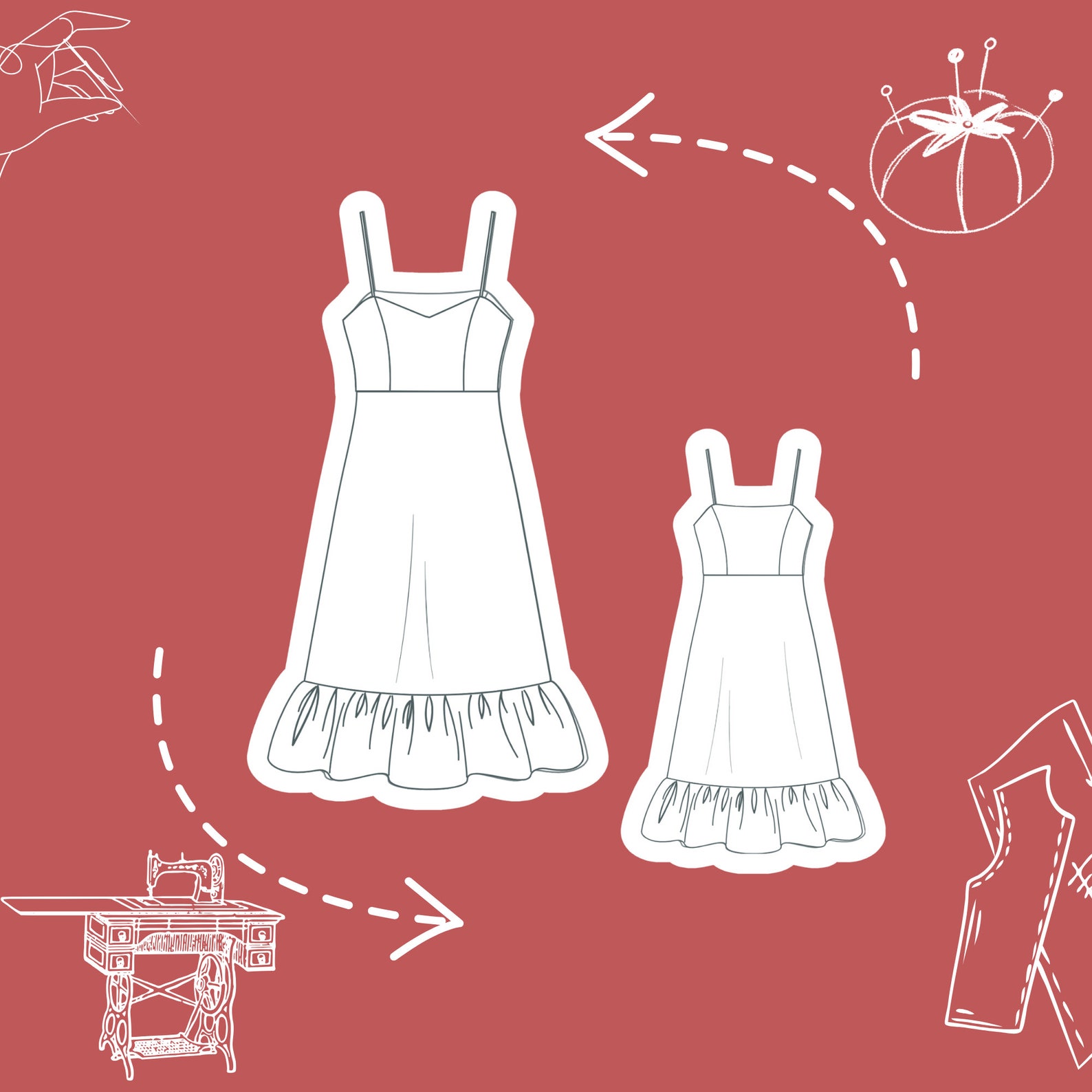 Women Straps Dress Sewing Pattern Bridesmaid Dress Pattern Flounce ...