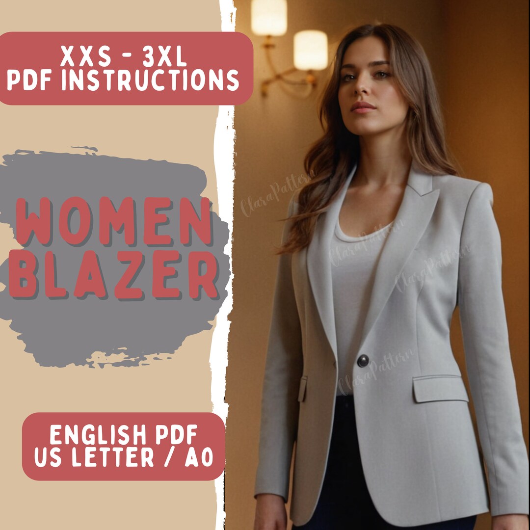 Women's Blazer Sewing Pattern: With Pockets, Sizes XXS-3XL (PDF Pattern ...