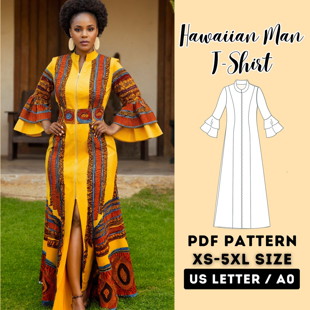 African Dress Sewing Pattern Ruffle Sleeve Dress Pattern, Front Zipper ...
